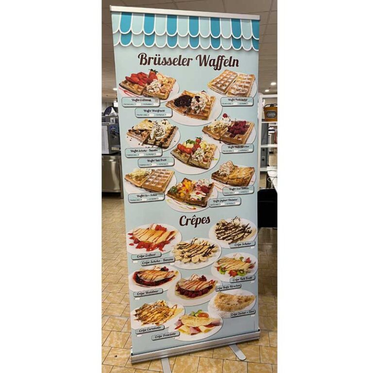 Roll-Up Banner mit Brüsseler Waffeln und Crêpes – eisreklame.de